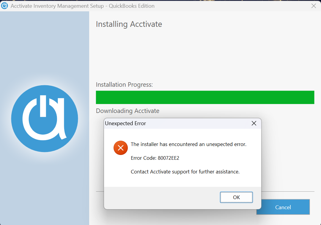 Error Code 80072EE2 During Acctivate Installation